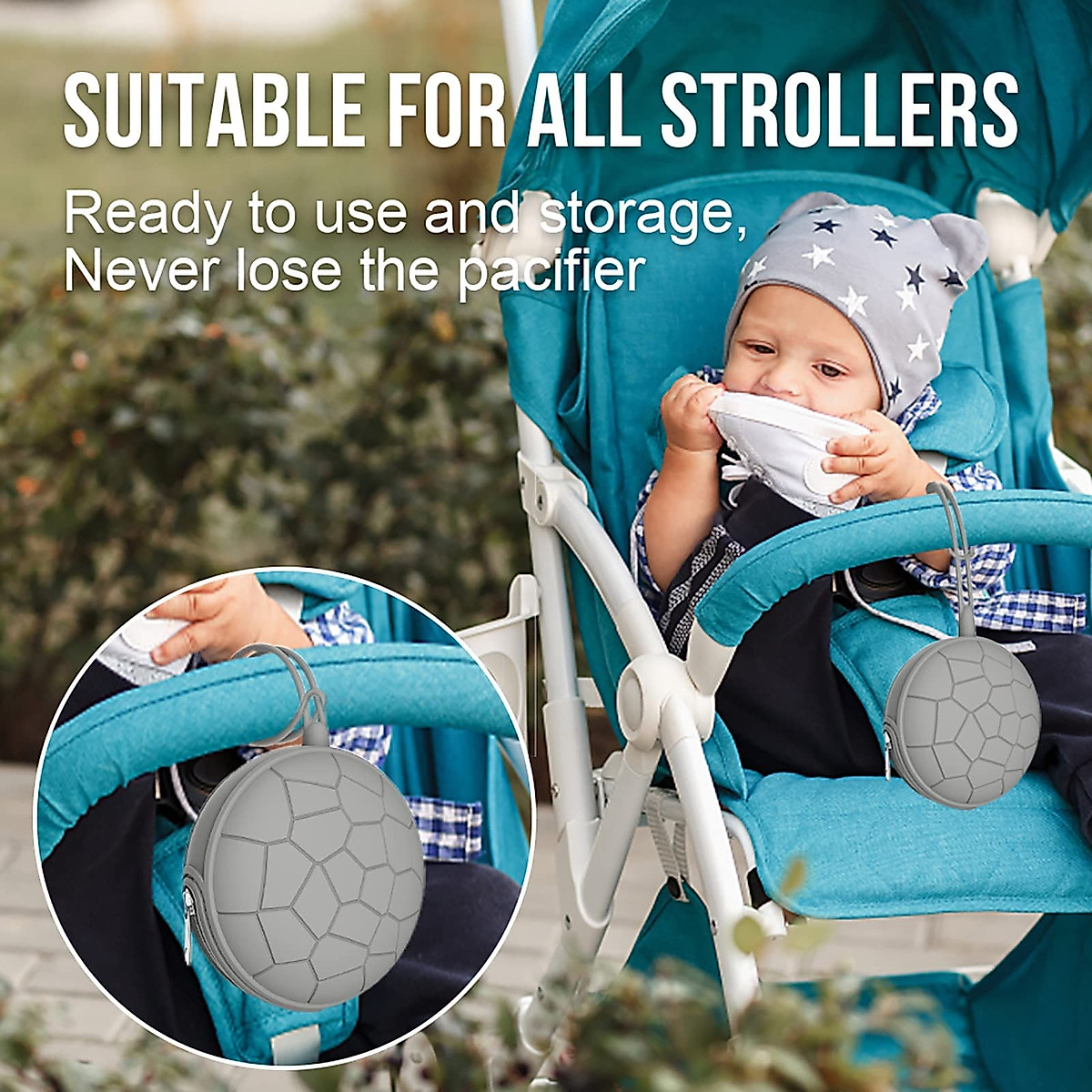 Smlpuame 4 Pack Pacifier Holder Case Set,2 Silicone Portable Pacifier Cover Pouch Bag for Diaper Bags Baby Carriage with 2 Transparent Pacifier Storage Container Box,Easy to Clean,Classic(Green+Grey)