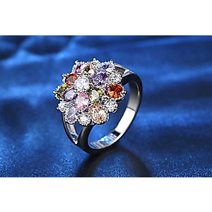 Emsione Silver Plated Cubic Zirconia Oval Cut Cluster Flower Wedding Band Eternity Promise Ring for Women Size 9