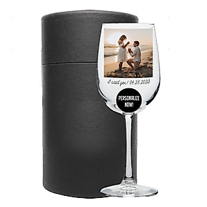 Personalized 16oz Printed Photo Picture Stemmed Wine Glass - Bride to Be Fiance Gifts - Engagement Engaged Bachelorette Gifts for Women Her – I Said Yes - Wedding Bridal Shower Future Mrs
