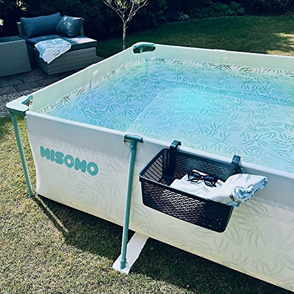 Carrie Box Poolside Storage Basket, Recycled Plastic, Pool Cup Holder, Above Ground Pool Accessories, for Most Frame Pools, Europe Made, Fits 2.3 Inch or Less Top Bar