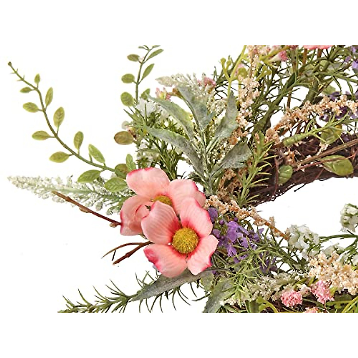 RIBC 11 Inch Wildflower Artificial Floral Candle Ring in Green, Pink and Purple with Natural Twig Base - Candle Holder for Pillar Candles and Glass Hurricanes, Green, Yellow, Pink, Orange