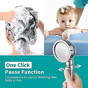 MIAOHUI Modern Handheld Shower Head with On Off Switch, High Pressure Shower Head with Handheld, 3 Spray Settings Removable Shower Head with Hose, Angle Adjustable Shower Bracket, Teflon Tape (Chrome)