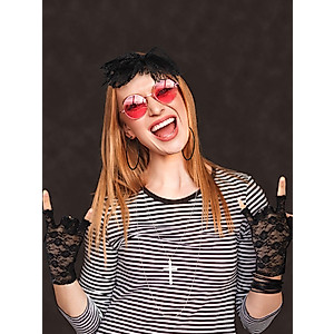 Blulu 80s Fancy Dress Costume Accessories Lace Headband Earrings Fishnet Gloves Necklace Bracelet for 80s Retro Party (Black)