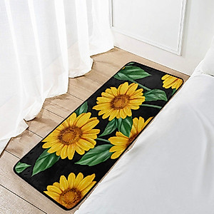Sunflower Kitchen Rug Black Design Door Mat Bath Rug Home Decor Floor Mat Non-Slip Carpet for Kitchen Living Bedroom 39 x 20 Inch