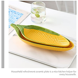 Corn Holder Ceramic Serving Corn Shape Dishes Ceramic Dining Table Snack Plate Cheese Platter Appetizer Trays Dinnerware Supplies for Snack Food Nuts Porcelain Dinner Plates Corn Cob Trays