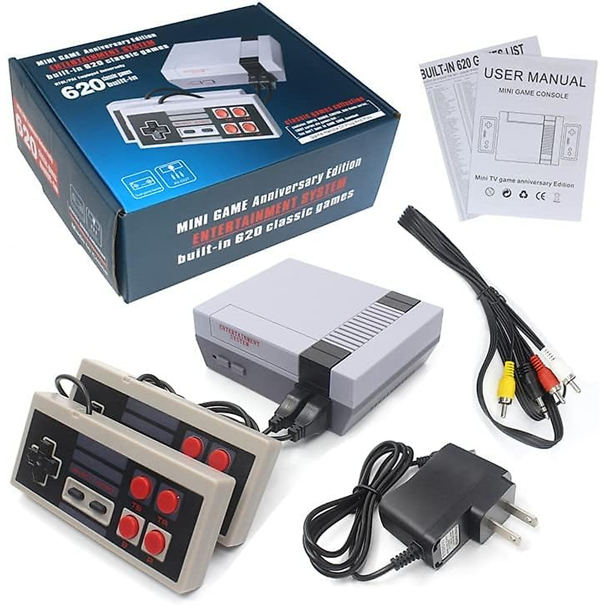 Retro Game Console, Classic Mini Game Console, AV Output 8-Bit Game System, Built-in 620 Video Games With 2 Classic Controllers - Plug and Play for Kids Birthday
