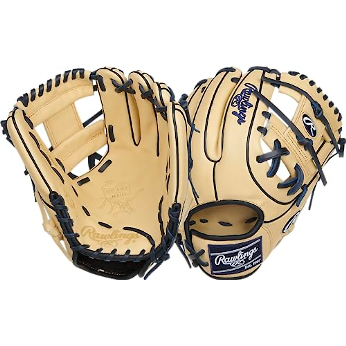 Rawlings | HEART OF THE HIDE Baseball Glove | CONTOUR - Youth Fit | Advanced Break-In | 11.5" | Pro I Web | Right Hand Throw | Camel/Navy