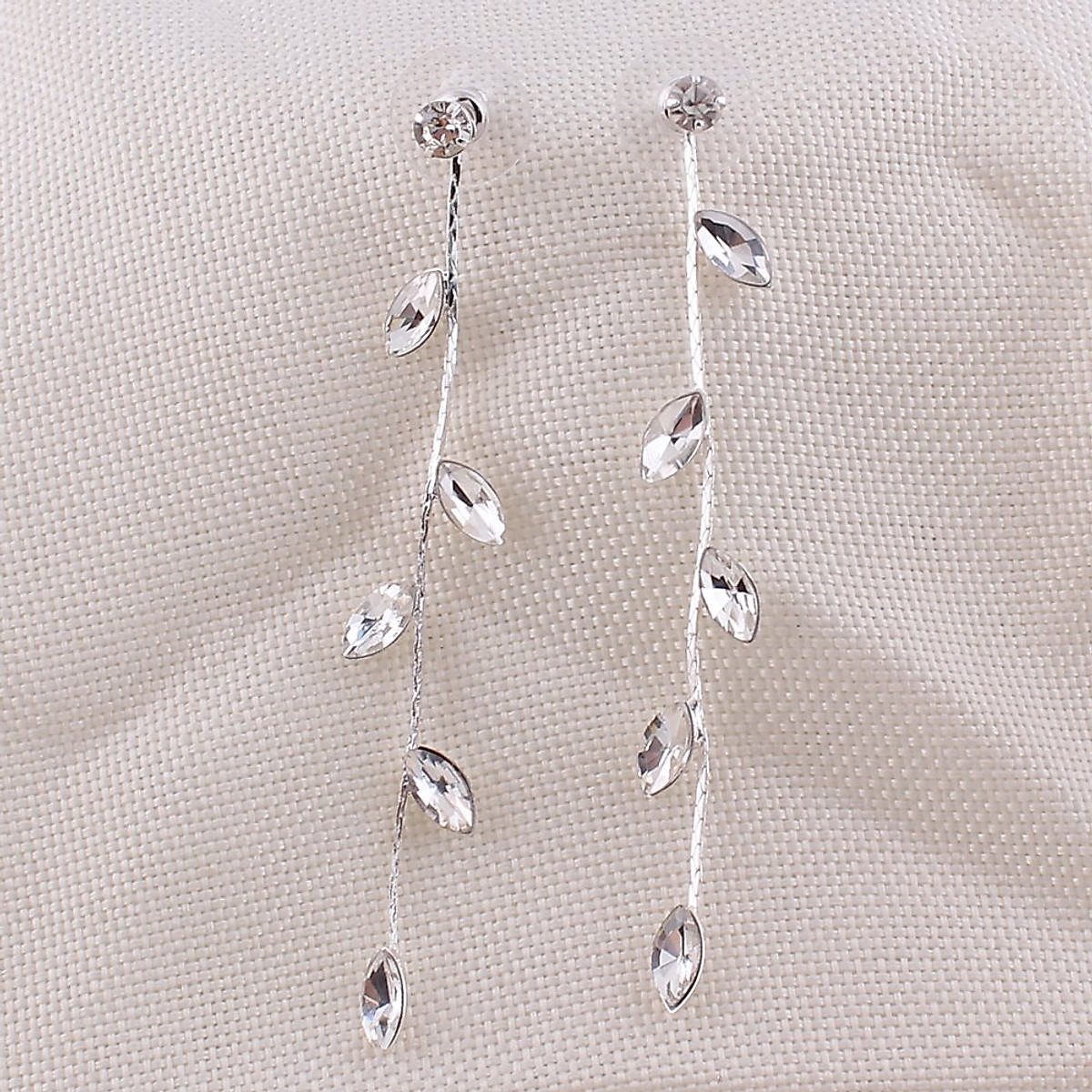 Grace Jun Silver Plated CZ Rhinestone Long Tassel Drop Earrings and Clip on Earrings No Pierced for Women (Ear clip)