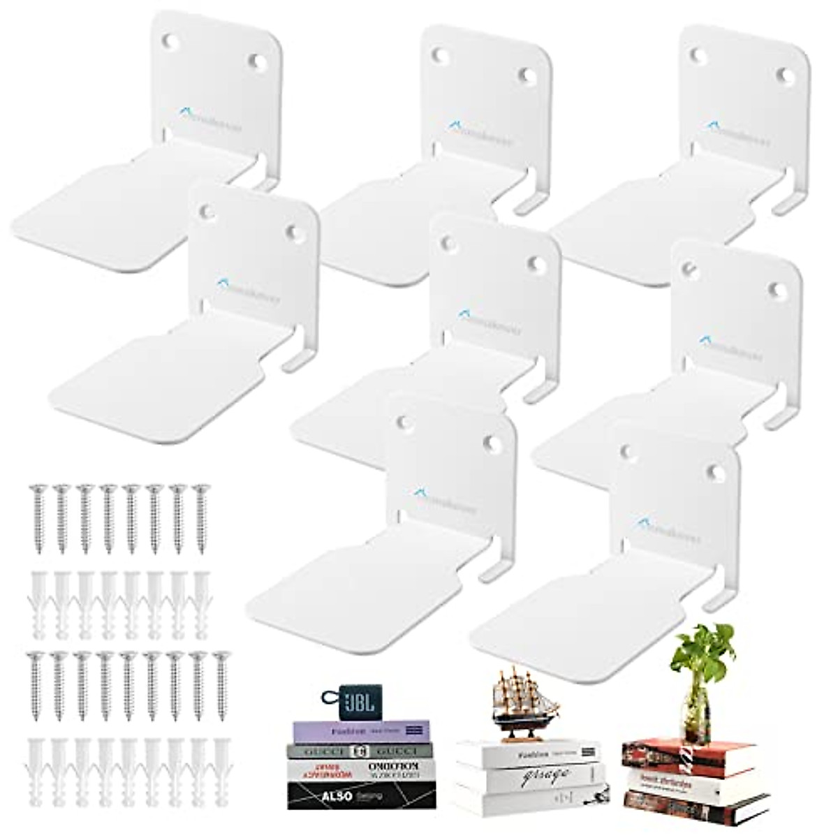 Invisible Floating Bookshelves Wall Mounted, Heavy-Duty Bookshelf Small Metal Shelves Storage Book Organizers, Floating Book Shelf Wall Ledge Shelves for Home Office Classroom Library (White, 8 Pack)