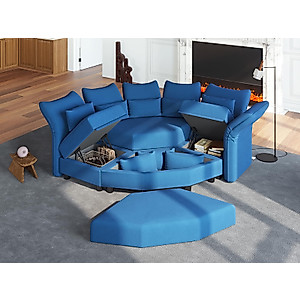 LLappuil Oversized Sleeper Sectional Sofa Couch, 91" 4-Seater Bed Shaped Modular Sectional Sofa with Storage Chaise, High Back Recliner Velvet Couches, Anti-Scratch Blue