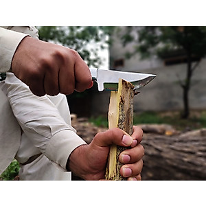 KNIFEIFY Polished Carbon Steel knife fixed blade -Handmade EDC Hunting Full Tang Bushcraft knife with Pakka wood knife Handle & Leather Sheath, camping knife survival Skinner outdoor knife (DARK BROWN)