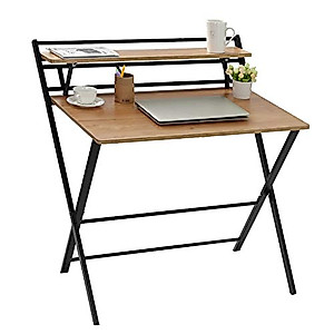 Tuoshulun Small Computer Desk Folding Desk for Small Space, Home Corner Desks Simple Computer Desk with Shelf, Folding Laptop Table (Oak)
