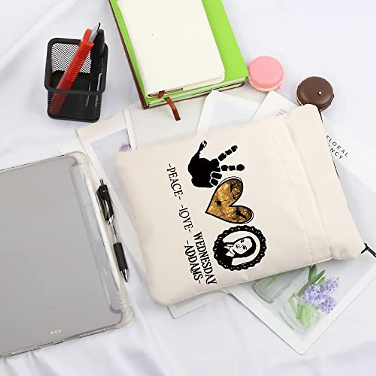 CMNIM Wednesday Book Sleeve Protector Horror Book Cover Family Movie Inspired Gift Peace Love Wednesday Merchandise for Fans (Wednesday Book Sleeve)