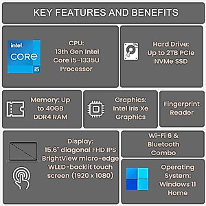 HP Pavilion Laptop, 15.6" FHD Touchscreen, 13th Gen Intel Core i5-1335U, 16GB RAM, 1TB PCIe SSD, Webcam, Fingerprint Reader, Backlit Keyboard, Wi-Fi 6, Windows 11 Home, Silver