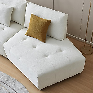 120'' Teddy Fabric Sofa, Modern Modular Sectional Couch, Button Tufted Seat Cushion for Living Room, Apartment & Office.(Beige)