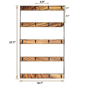 Aomomery Coffee Mug Rack,Rustic Coffee Mug Holder Wall Mount,Walnut Coffee Cup Holder with 20 Mug Organizer Hooks,Large 5-Tier Mug Display for Kitchen