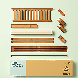 ZINUS Alexia Wood with Wood Headboard Bed Frame with headboard / Solid Wood Foundation with Wood Slat Support / No Box Spring Needed / Easy Assembly, Rustic Pine, Queen