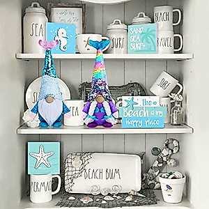 ALLYORS Sequin Summer Gnome Couple Mermaid Gnomes Beach Gnome Summer Tomte Plush Birthday Gifts Gnomes Scandinavian Decoration Shelf and Tiered Tray Decoration for Summer