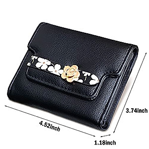 TOPKULL Wallets for Women Rfid Small Womens Wallet Trifold Flower Leather Ladies Wallet with Card Holder&Zipper Coin Purse (Black)