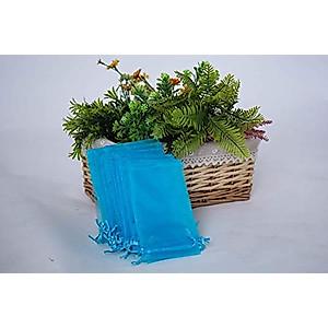Xin 100pcs 4x6inch(about10x15cm）transparent drawstring organza bags, jewelry bags, wedding party Christmas gift bags, cosmetics gift bags (Blue)
