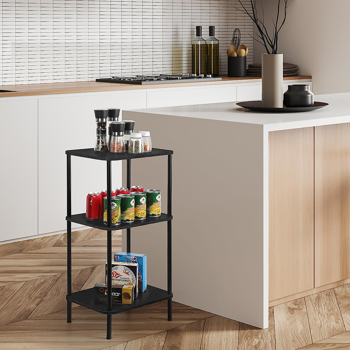 BTY Industrial 3 Tier Tall Side Table, 30" H, Black, Console Table, End Table