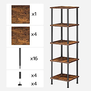 HOOBRO 5-Tier Corner Shelf Stand, Corner Square Rack Display Shelf, Tall Storage Rack Plant Stand, Corner Bookcase for Small Spaces, Living Room, Home Office, Kitchen, Rustic Brown and Black BF50CJ01