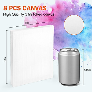8 Pack 8x10 in Canvas Boards for Painting,Canvas for Painting with 9.5" Easel, Art Canvas Painting Kit with 10 Brushes & 2 Paint Tray for Kids Teenagers Acrylic Pouring Oil Water Color Gift…