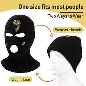Bencailor 2 Pcs 3-Hole Knitted Full Face Cover Ski Mask Balaclava Knitted Mask Beanie Winter for Outdoor Cycling Ski Sports(Black, Rose Style)