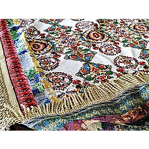Tache Elegant Ornate Ivory Colorful Paisley Square Tapestry Table Cloth with Tassels, 35x35