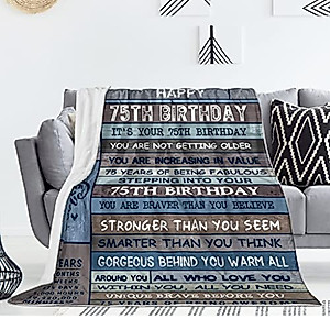 NAZZIUL 75th Birthday Gifts for Women/Men - 75th Birthday Gifts, 75 Year Old Blankets, Happy 75th Birthday Ideas for Mom Grandparents Throw Blanket 60"x50"
