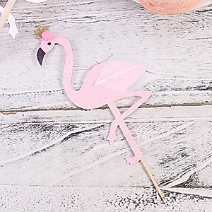 Amosfun Hawaiian Theme Cake Toppers Flamingo Cake Picks Monstera Cake Decoration Party Dessert Insert Favor (Monstera and Flamingo) for Party Cake Decortion