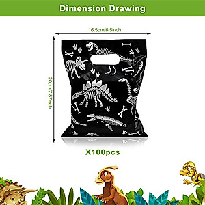 TOSPARTY 100PCS Plastic Dinosaur Bones Merchandise Bags Dinosaur Party Favor Bags Dino Theme Present Candy Treat Goodies Bags for Boys Dinosaur Theme Happy Birthday Party Supplies