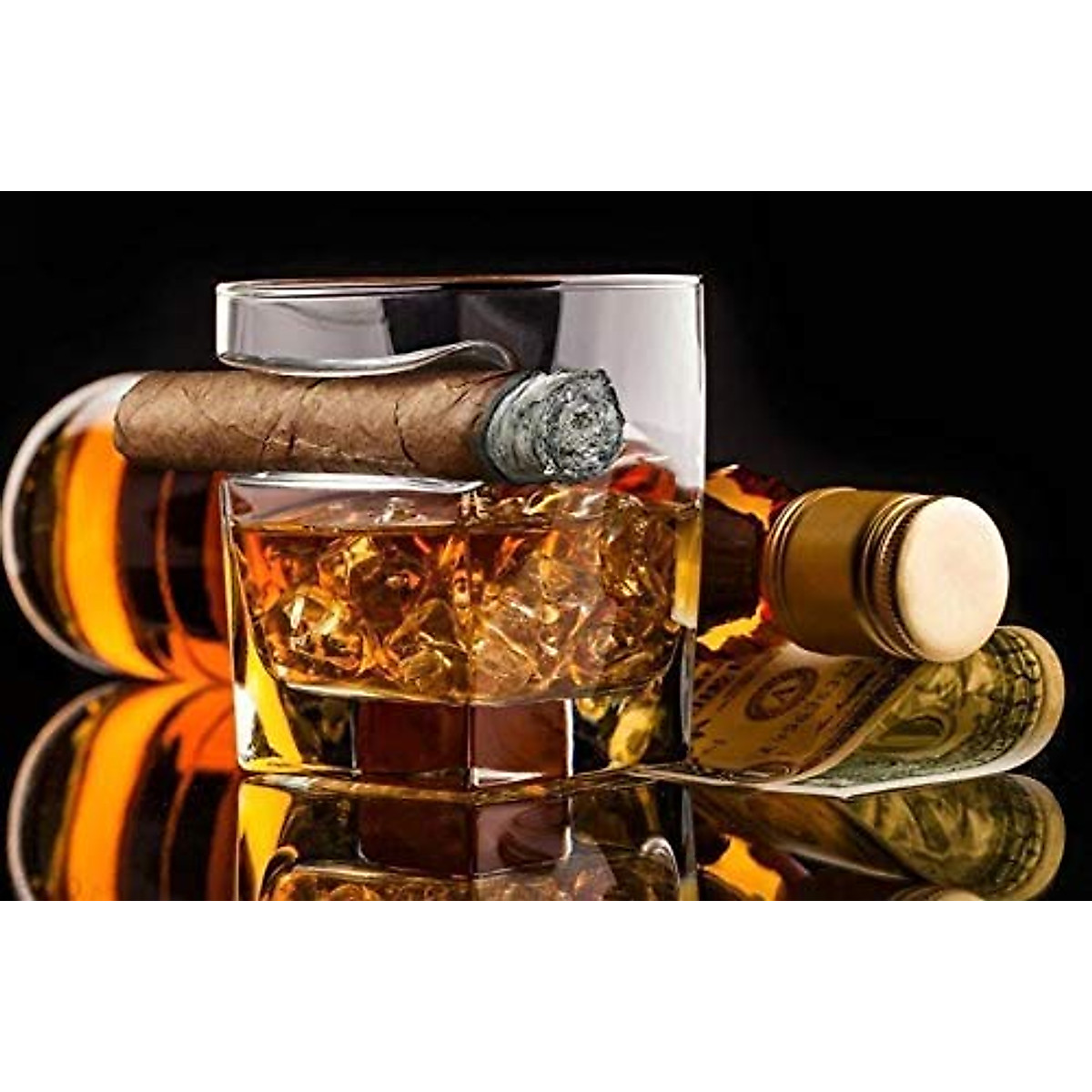 Whiskey gift set for men cigar glasses gift set of 2 Old Fashioned Square Glasses with intended cigar rest, Granite Chilling Rocks, Tongs, Velvet Pouch and cigar Cutter. gift set for men, dad, husband