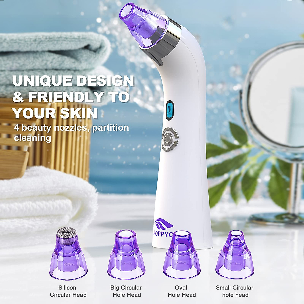 Blackhead Remover, POPPYO Blackhead Vacuum, Electric Facial Vacuum Cleaner, Pore Vacuum Extractor Tool, Comedo Removal Beauty Suction Device for Women(Purple)