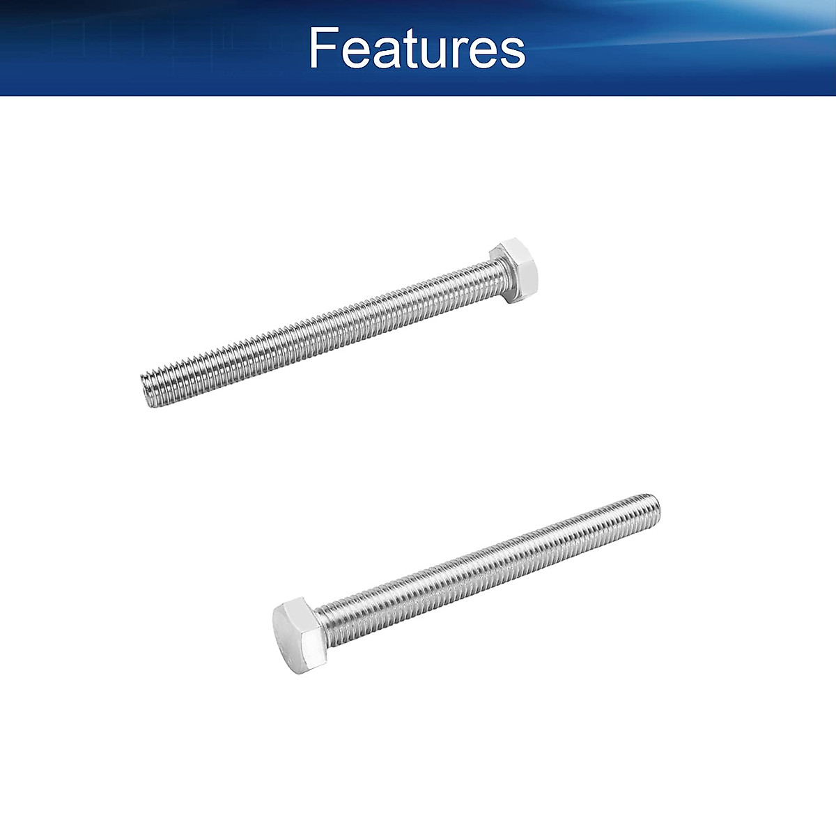 Bettomshin 4Pcs M10 x 100mm Hex Bolts, 304 Stainless Steel 1.5mm Thread Pitch Fully Threaded Metric Hex Head Screw Bolts, Hexagon Screw Bolt, Hex Tap Bolts, Silver (Overall Size 106.56x17x17mm)