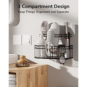 ULG Hair Dryer Holder, Hair Tool Organizer, 6 Adjustable Height, Wall Mounted/Cabinet Door, Bathroom Organizer Under Sink for Hair Dryer, Flat Irons, Curling Wands, Hair Straighteners, 3 Sections