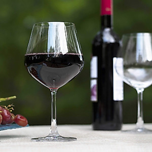 Set of 4 - Modern Laser Cut Rim 24 Oz Wine Glasses Made of Crystal With Seamless Joints (Short Stem)