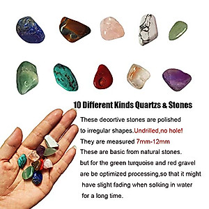SeeuFun 7~12mm Quartz Crystal Stones Tumbled Chips Stone Home Indoor Decorative Gravel Tiger's Eye,Turquoise Rose Quartz Amethyst(0.55lb)