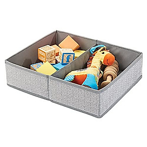 mDesign Fabric Drawer Organizer Bin Dividers for Kids/Baby Nursery Dresser, Closet, Organization - Bins Hold Clothes, Diapers, Cream, Toy, Blankets - Gray Herringbone