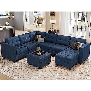 Belffin Modular Sectional Sofa Set with Ottomans Oversized U Shaped Sofa Set with Storage Seat Modular Sofa Couch with Reversible Chaises Modern Fabric Blue