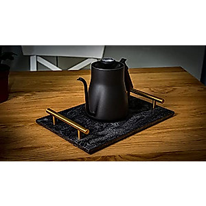 Star Dust x White Mist Natural Marble Vanity Tray with Gold Handles/Accents, Decorative Tray for Perfume Accessories, Countertop Decor for Bathroom & Kitchen; Pastry, Tapas & Dessert Serving Trays