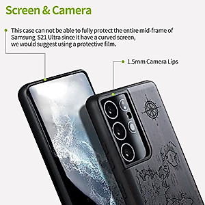 Carveit Wood Case for Galaxy S21 Ultra Case [Natural Wood & Black Soft TPU] Shockproof Protective Cover Unique & Classy Wooden Case Compatible with Samsung S21 Ultra 5G (Compass Maps-Blackwood)