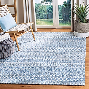 Safavieh Micro-Loop Collection 8' x 10' Blue/Ivory MLP502M Handmade Moroccan Boho Tribal Premium Wool Area Rug