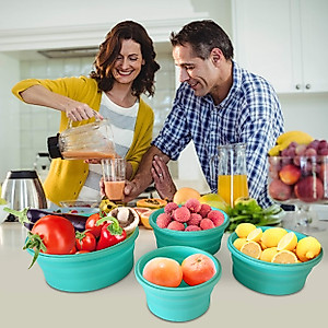 Silicone Collapsible Food Storage Container with Airtight Lid and Air Vent 4 Pack Foldable Meal Prep Round Lunch Box for Kitchen,Stackable, Space Saving,Microwave,Dishwasher and Freezer Safe (Blue)