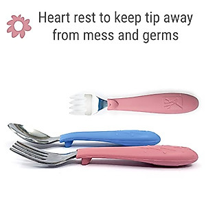 Elk and Friends Kids Silverware with Silicone Handle | Childrens Safe Flatware | Toddler Utensils | Baby Spoons + Forks | Stainless Steel Cutlery