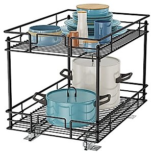 ROOMTEC Pull Out Cabinet Organizer 17" W x 18" D, Kitchen Cabinet Organizer and Storage 2-Tier Cabinet Pull Out Shelves Under Cabinet Storage for Kitchen Black