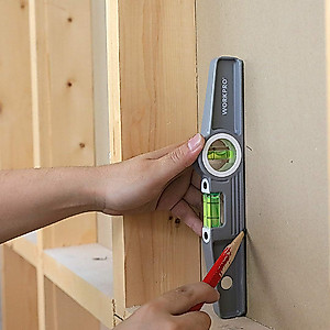 WORKPRO Torpedo Level, 3-Piece Spirit Level Set(9", 16", 24"), Magnetic, Bubbles Measuring, Clear,green