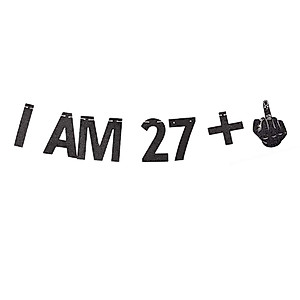 I AM 27+1 Banner, 28th Birthday Party Sign Funny/Gag 28th Bday Party Decorations Gliter Paper Backdrops (Black)
