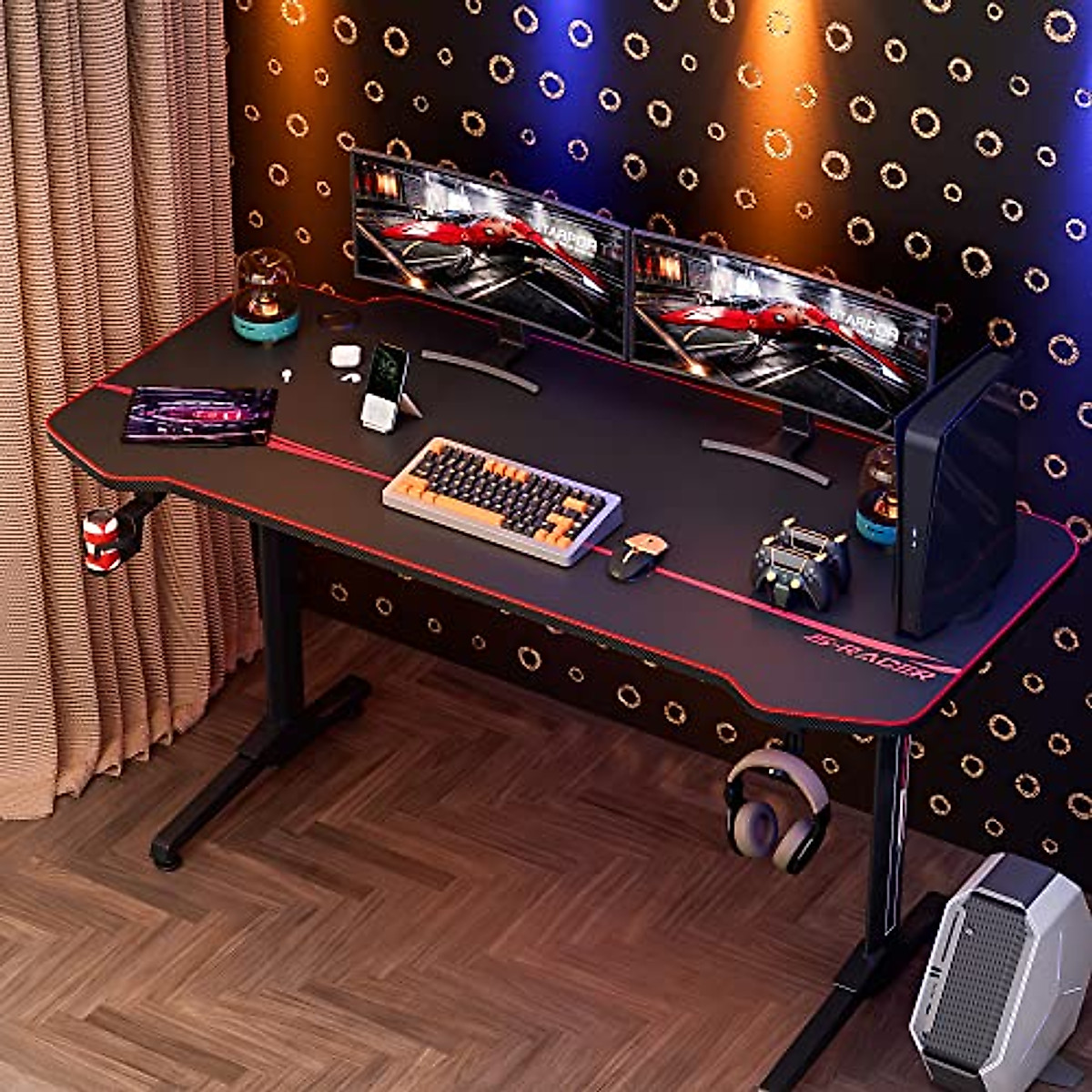 Homall Gaming Desk 55 Inch Computer Desk Racing Style Office Table Gamer Pc Workstation T Shaped Game Station with Free Mouse Pad, Cup Holder and Headphone Hook (55 Inch, Black)