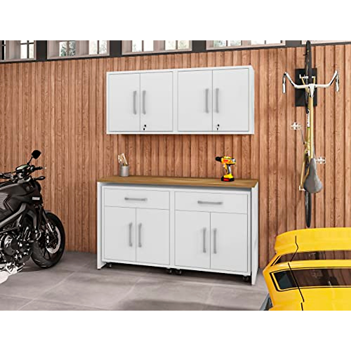 Manhattan Comfort Eiffel 5-Piece Garage Storage Set in White